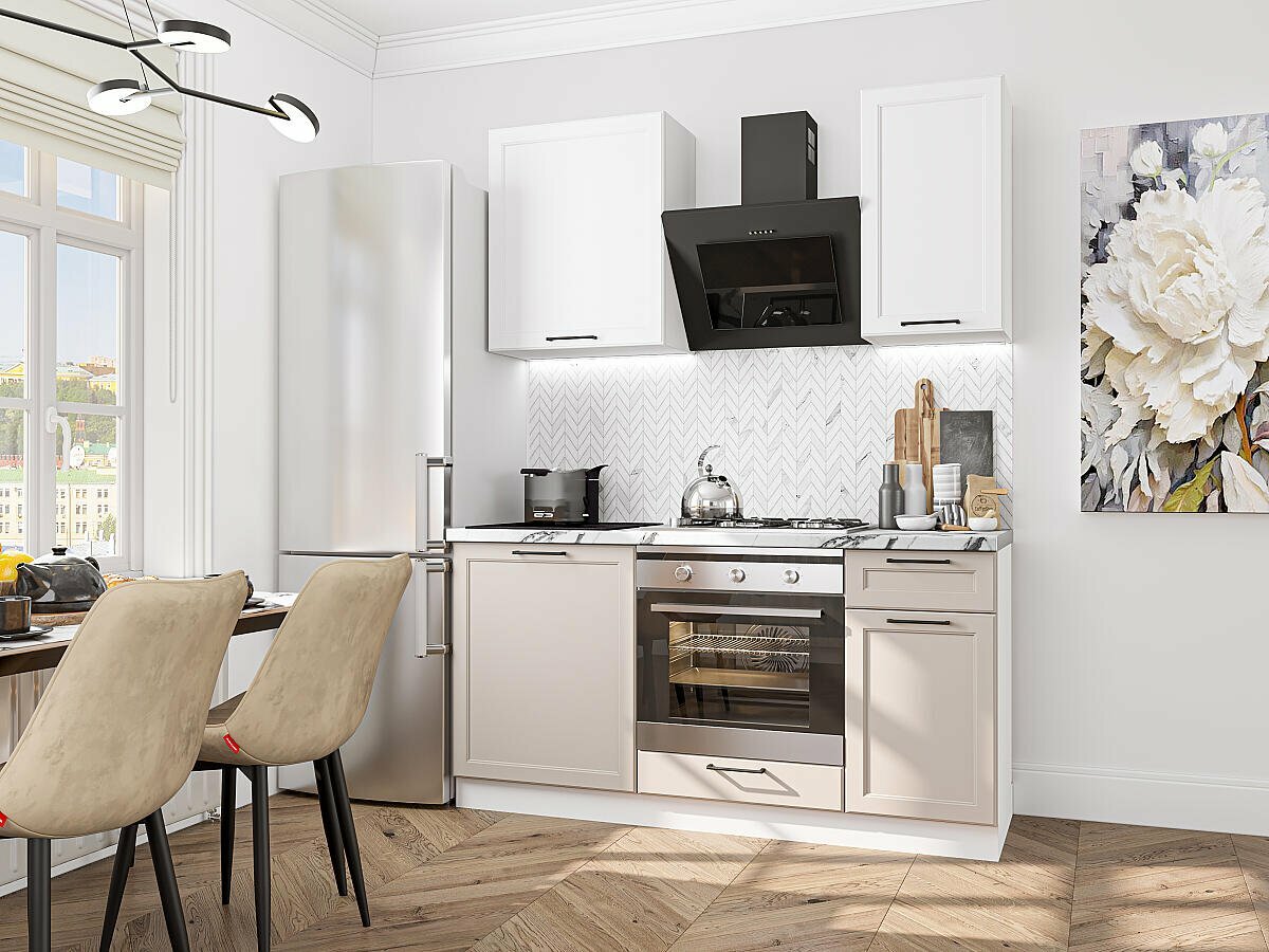 Кухонный гарнитур Мебель-МСК "Барселона-06" 2140*1600*600 Белый-Кашемир со столешницей