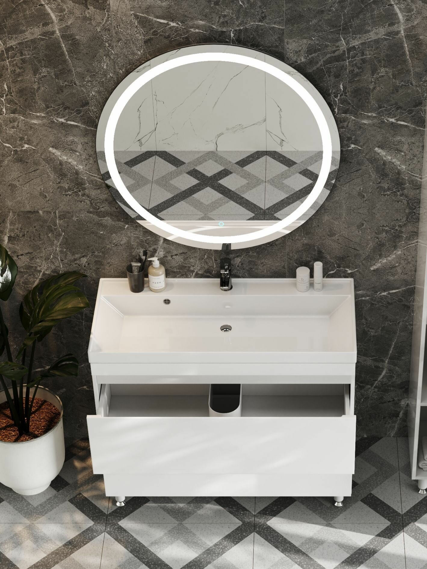 Раковина FAURAPLUS ASTORIA, мрамор, встраиваемая, прямоугольная, белый