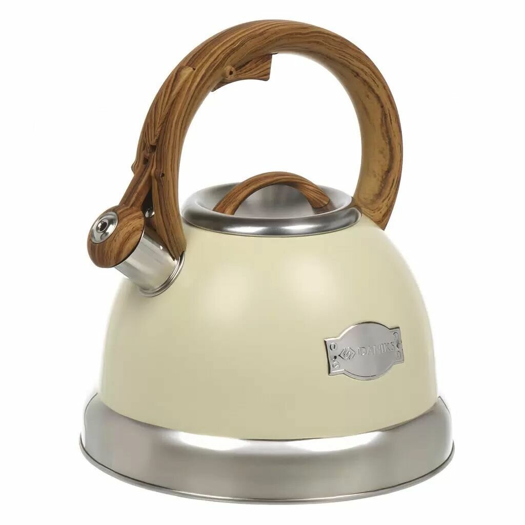 Чайник DANIKS из нержавеющей стали, 3,4 л, со свистком, матовый, с нейлоновой ручкой, индукционный, слоновая кость