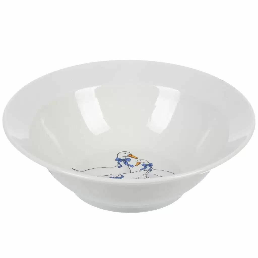 Миска Дулевский фарфор "Гуси новые", фарфор, круглая, 4,5 см, 0,3 л