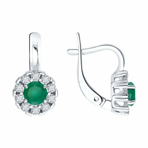 Серьги, серебро, 925 проба, родирование, фианит, агат