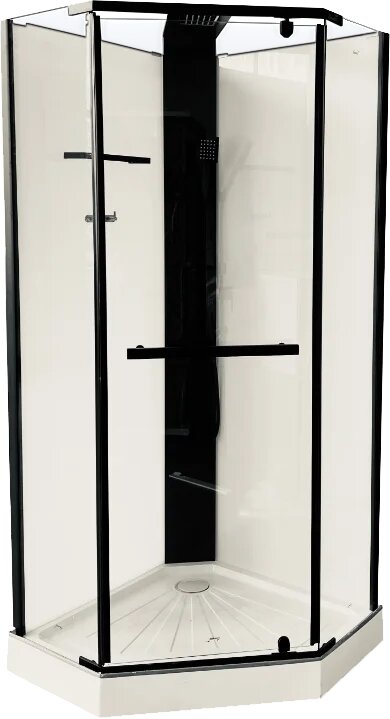 Душевая кабина Ceruttispa Chika 901B низкий поддон, стеклянная, 90x90, открытая (без крыши), с распашной дверью, без гидромассажа, с функцией тропический душ, пятиугольная