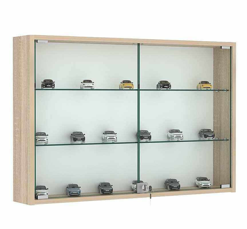 Витрина настенная №3-1А широкая со стеклянными полками, Дуб сонома