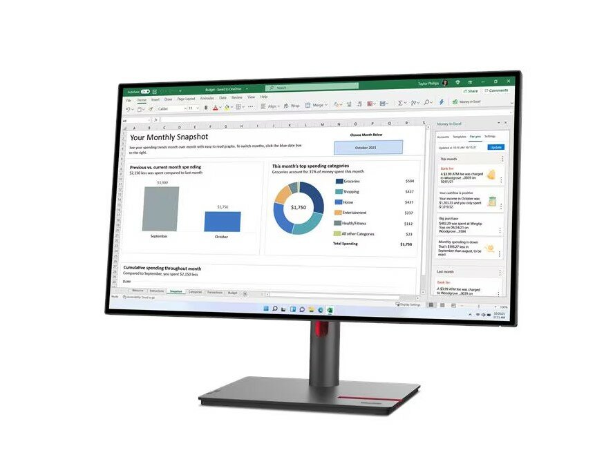 Монитор Lenovo 27" P27q-30, 16:9, IPS, QHD, 4ms, 350cd, 60Hz, HDMI, DP, DP OUT, USB, HAS