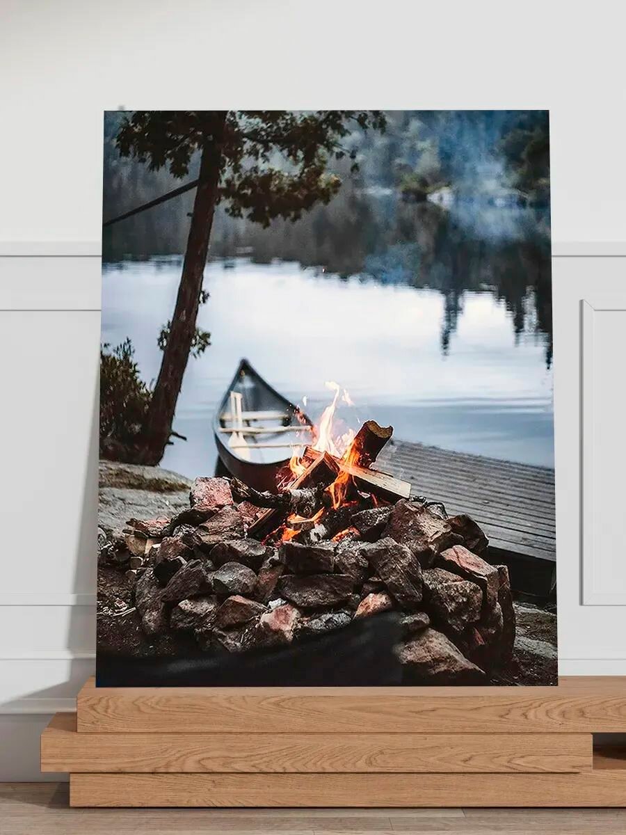 Картина "Костер у реки", для интерьера 30х40см 1шт.