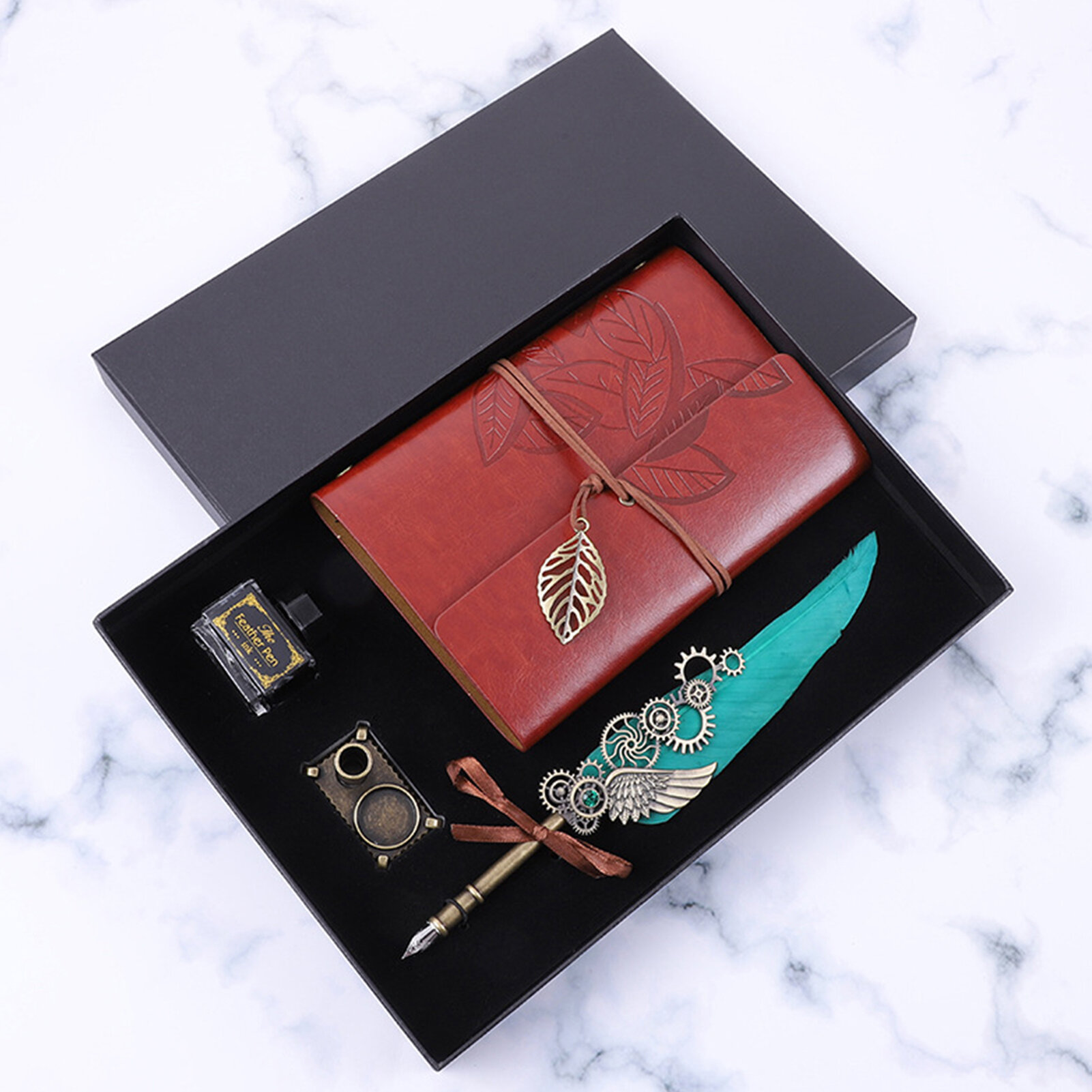 Винтажный набор из гусиного пера и чернил для каллиграфии, фирменная перьевая ручка с блокнотом и держателем для ручки, идеально подходит для студентов и в качестве подарка