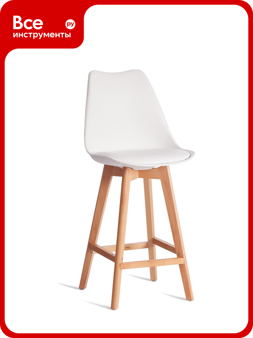 Барный стул Tetchair TULIP BAR (mod. C1014H-1) пластик/дерево, 42x47.5x104 см, White (белый) 70029/ натуральный 24392