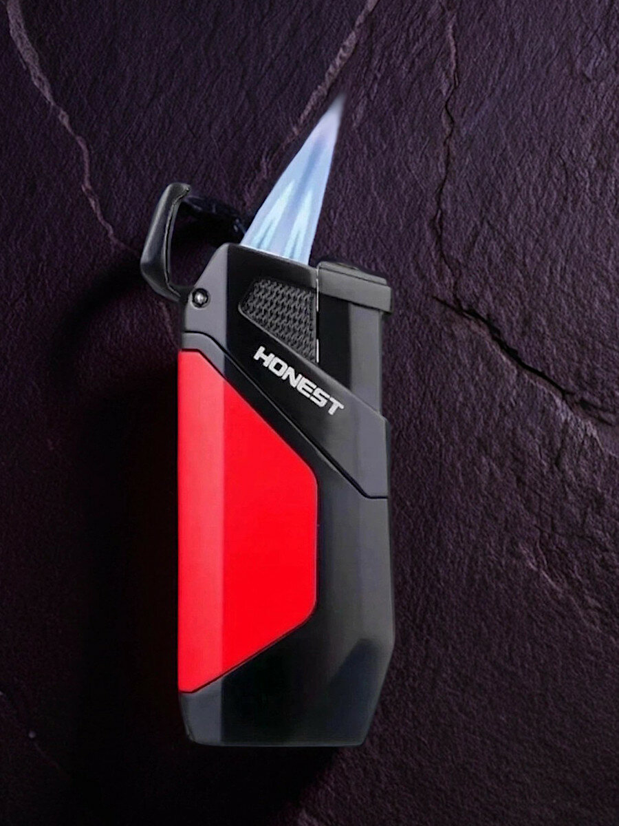 Пьезозажигалка-факел HONEST с двумя соплами, черно-красная