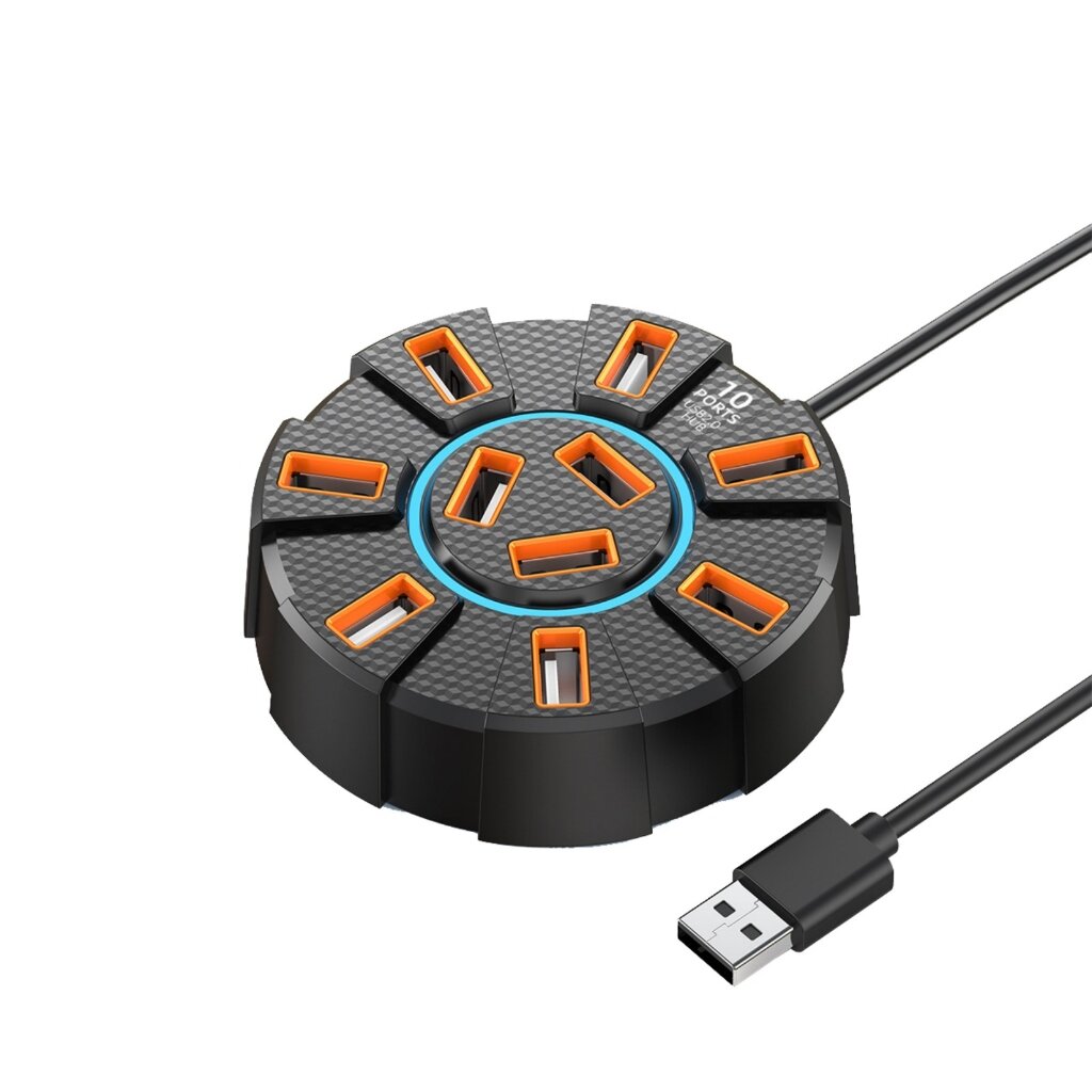 USB Docking Station Dock Dock 10 Port Hub с окружающим светом 120 см. Расширение данных расширения кабеля, Черный - 1.2m