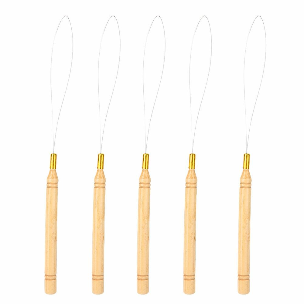 Набор из 5 инструментов для наращивания волос, игла-петля, деревянный нитевдеватель, крючок для наращивания волос, удобные парикмахерские аксессуары