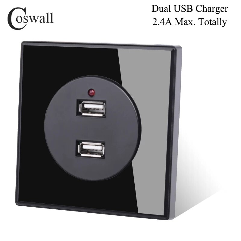 COSWALL черный стеклянный выключатель 1/2/3/4 клавиши 2XUSB Charge