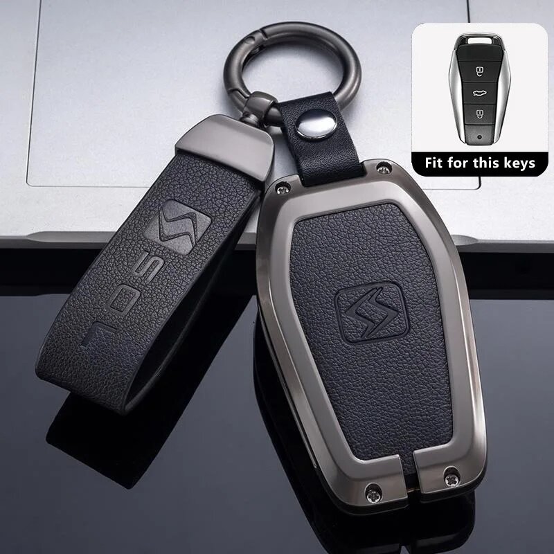 Чехол для автомобильного ключа из цинкового сплава для JAC JS6 JS8 SOL Sehol E10X E50A X8 A5 E40X E20X, чехол для дистанционного управления, брелок, кольцо, брелок, аксессуары, fot for JAC SOL, Black with Chain