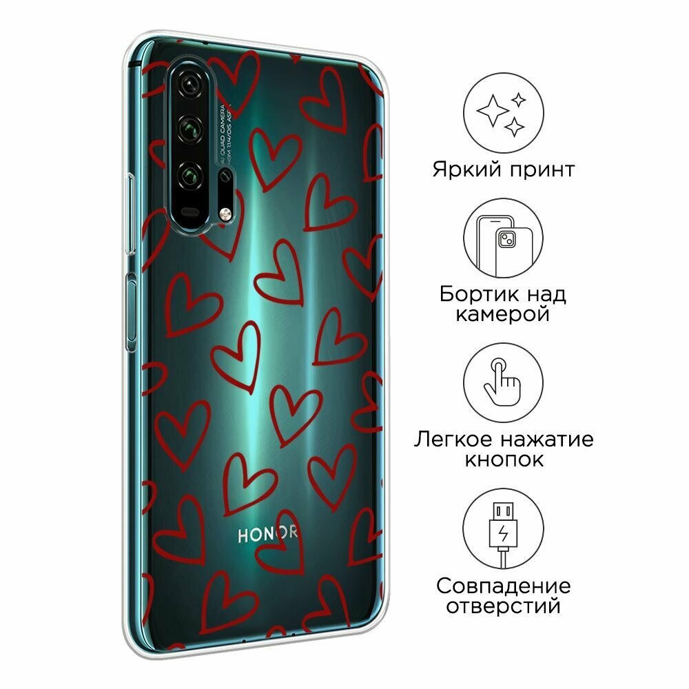 Чехол на Honor 20 Pro / Хонор 20 Про с принтом "Little hearts doodles 2 - 14 февраля", прозрачный — фото 1