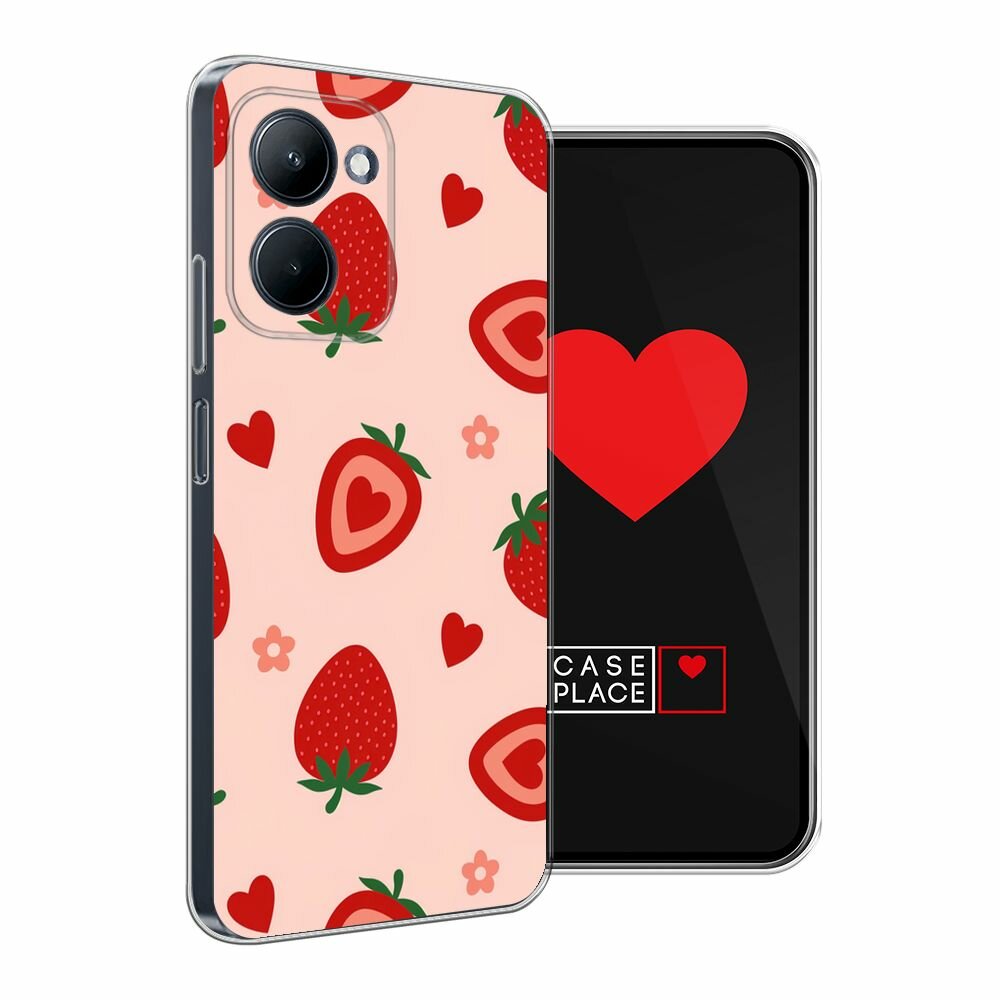 Чехол на Realme C33 / Реалми С33 с принтом "Heart strawberries 1 - 14 февраля" — фото 1