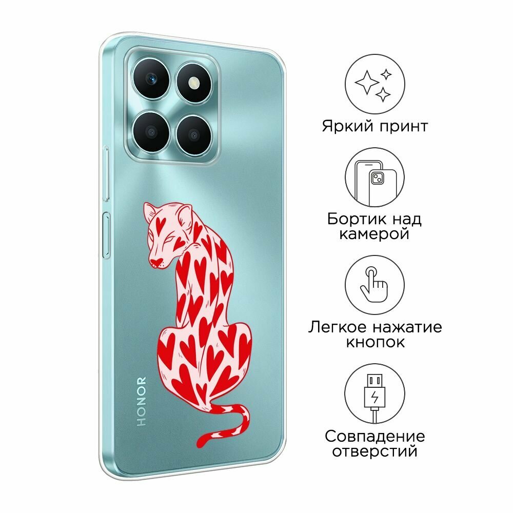 Чехол на Honor X6A / Хонор X6A с принтом "Heart panther 2 - 14 февраля", прозрачный — фото 1