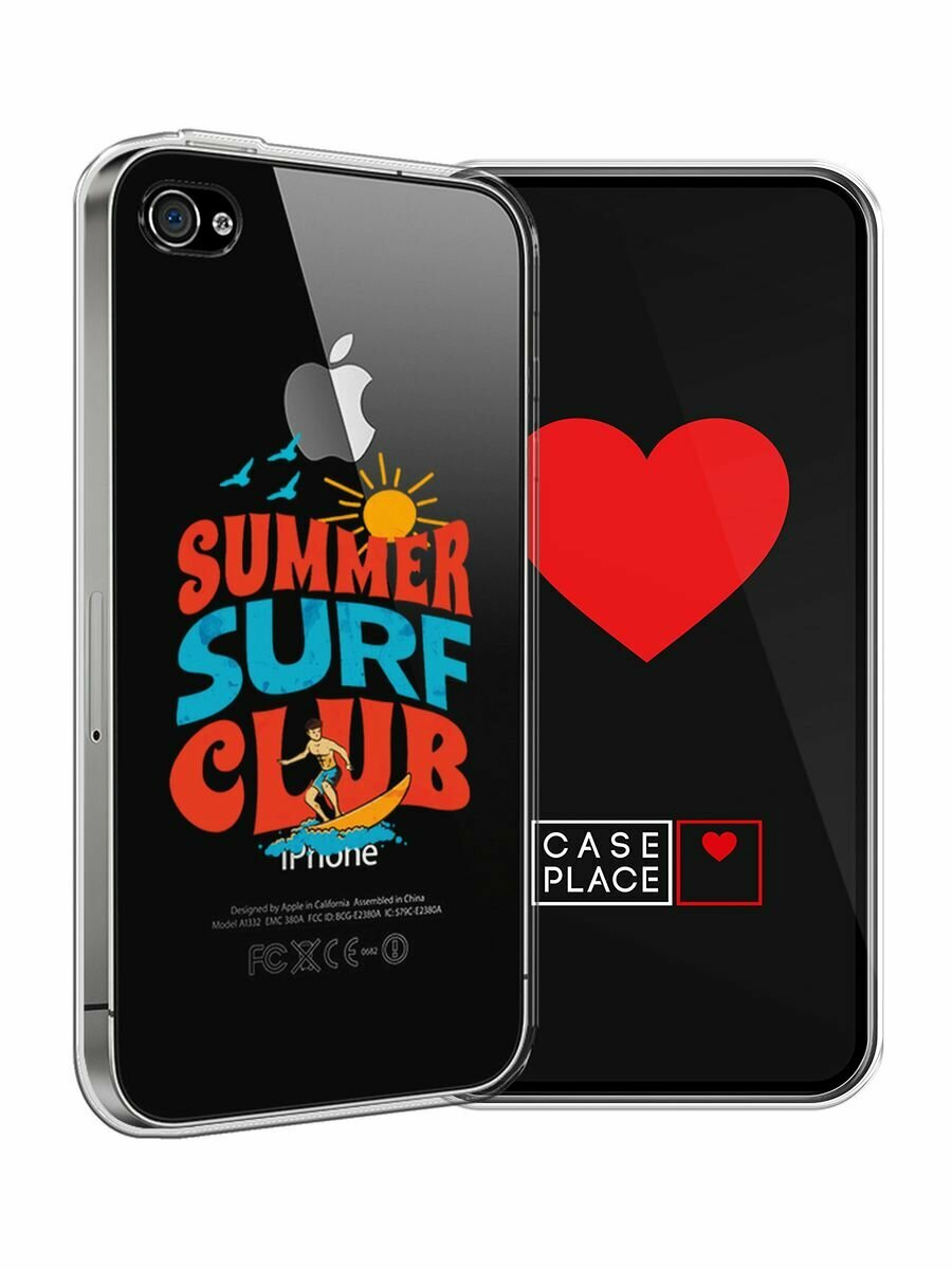 Чехол на Apple iPhone 4/4S / Айфон 4/4S с принтом "Summer surf club", прозрачный — фото 1
