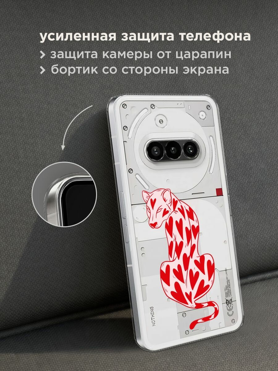 Чехол на Nothing Phone 3a / Нотинг Фон 3а с принтом "Heart panther 2 - 14 февраля", прозрачный — фото 1