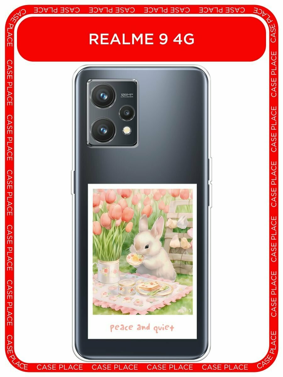 Чехол на Realme 9 4G/9 Pro Plus / Реалми 9 4G/9 Pro Plus с принтом "Кролик на пикнике", прозрачный
