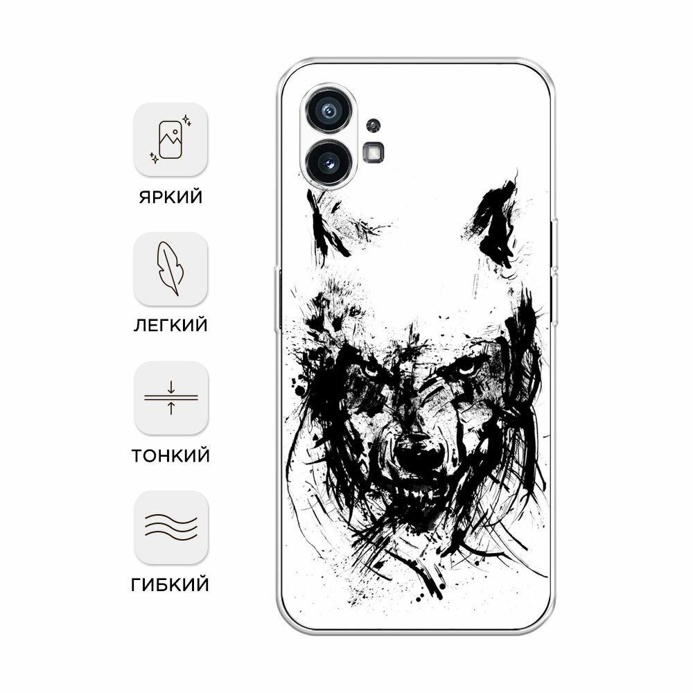 Силиконовый чехол на Nothing Phone 1 / Нафинг Фон 1 с принтом Волк тушь — фото 1