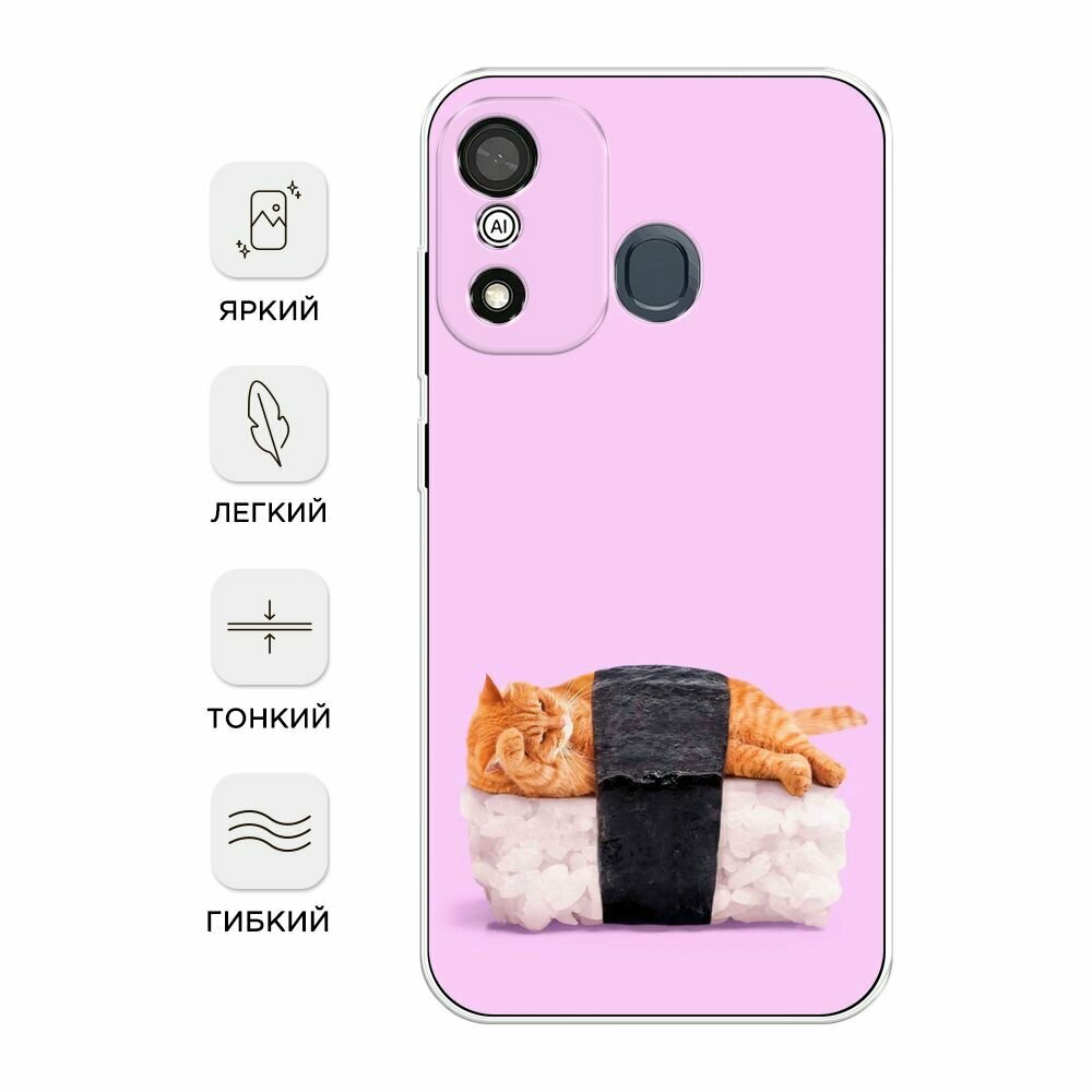 Силиконовый чехол на Itel A27 / Ител А27 с принтом Рыжий кот суши — фото 1