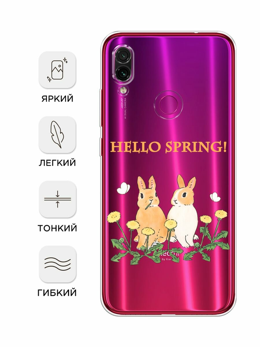 Чехол на Xiaomi Redmi Note 7 / Сяоми Редми Нот 7 с принтом "Весенние кролики", прозрачный — фото 1