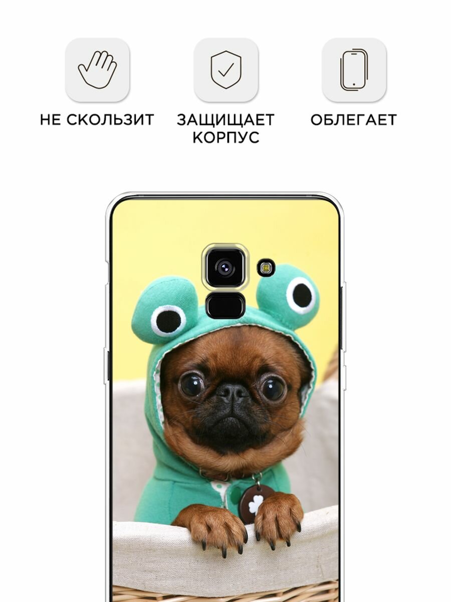 Чехол на Samsung Galaxy A8 + / Самсунг Галакси А8 Плюс 2018 с принтом "Собачка в шапке лягушки" — фото 1