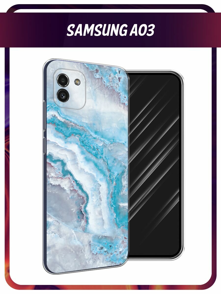 Чехол на Samsung Galaxy A03 / Самсунг Галакси А03 с принтом "Нежно-голубой мрамор"