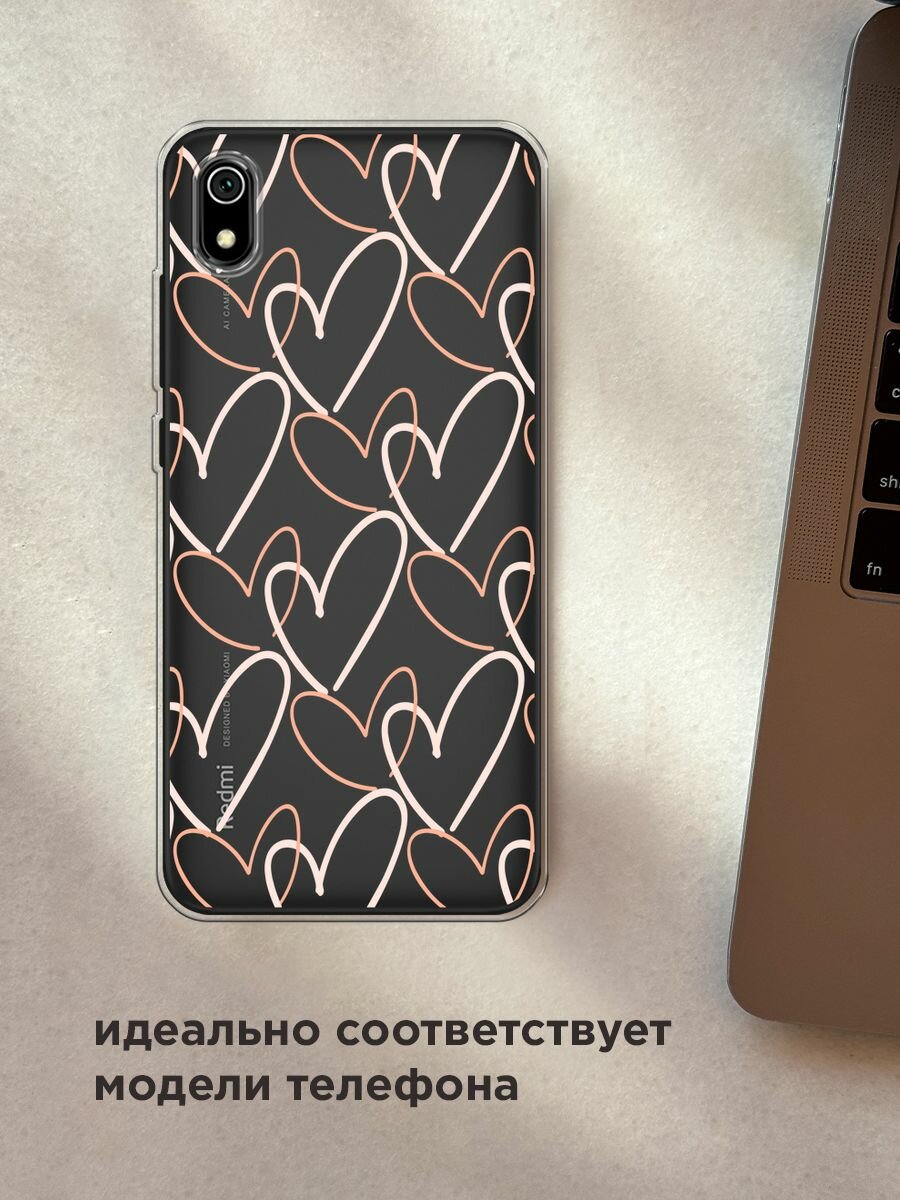 Чехол на Xiaomi Redmi 7A / Сяоми Редми 7А с принтом "Узор из сердечек", прозрачный — фото 1