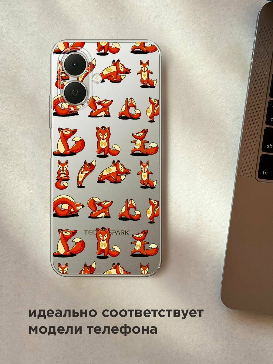 Чехол на Tecno Spark Go 2 / Текно Спарк Го 2 с принтом "Йога для лисы", прозрачный — фото 1