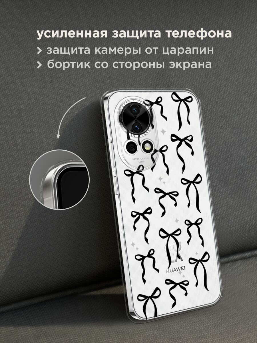 Чехол на Huawei Nova 12/Nova13 / Хуавей Нова 12/Нова 13 с принтом "Black bows", прозрачный — фото 1
