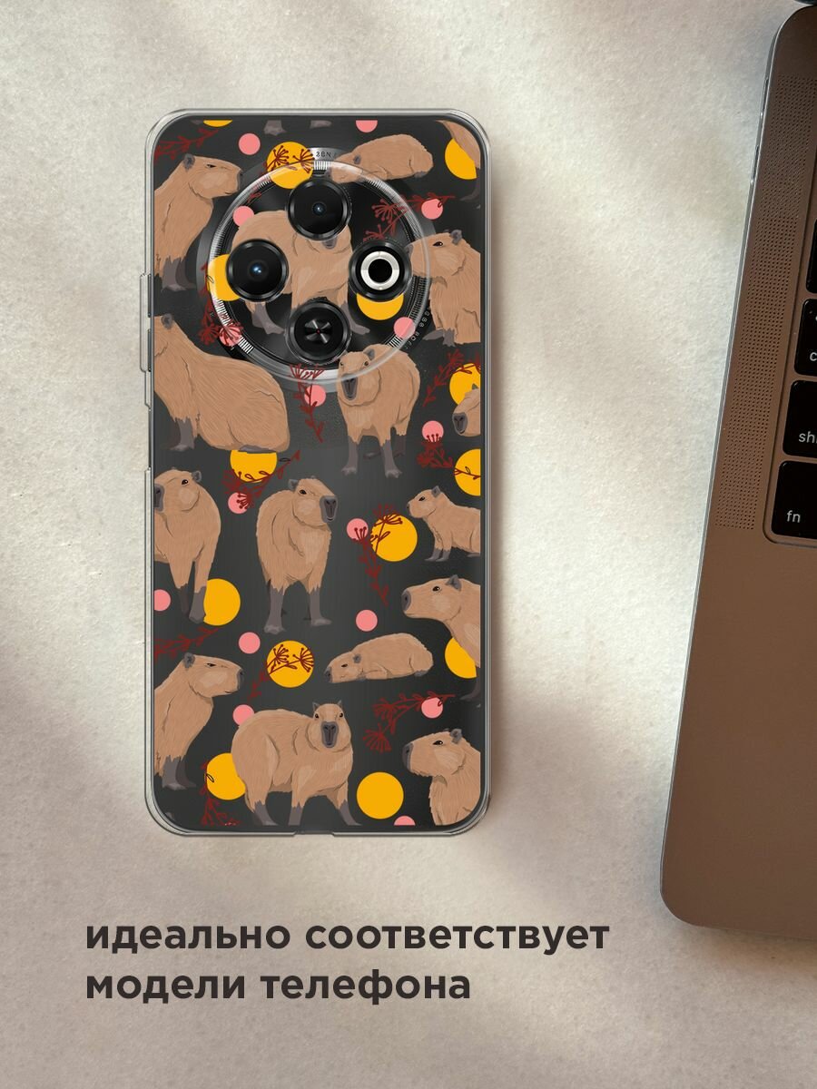 Чехол на Tecno Spark 30C / Текно Спарк 30C с принтом "Капибара паттерн", прозрачный — фото 1