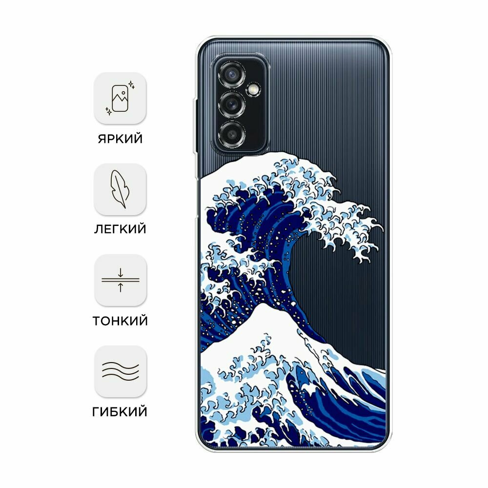 Чехол на Samsung Galaxy M52 / Самсунг Галакси M52 с принтом "Волна над Фудзи", прозрачный — фото 1