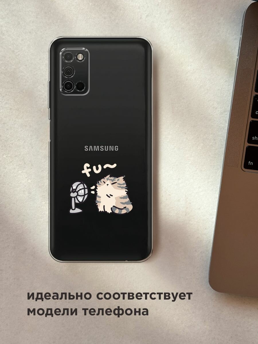 Чехол на Samsung Galaxy A03S / Самсунг Галакси A03S с принтом "Котик с вентилятором", прозрачный — фото 1