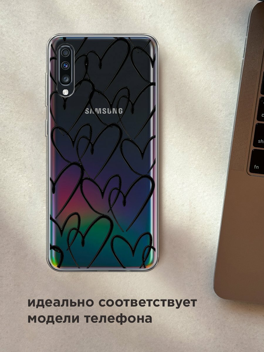 Чехол на Samsung Galaxy A70 / Самсунг Галакси А70 с принтом "Hearts doodle black 1" — фото 1