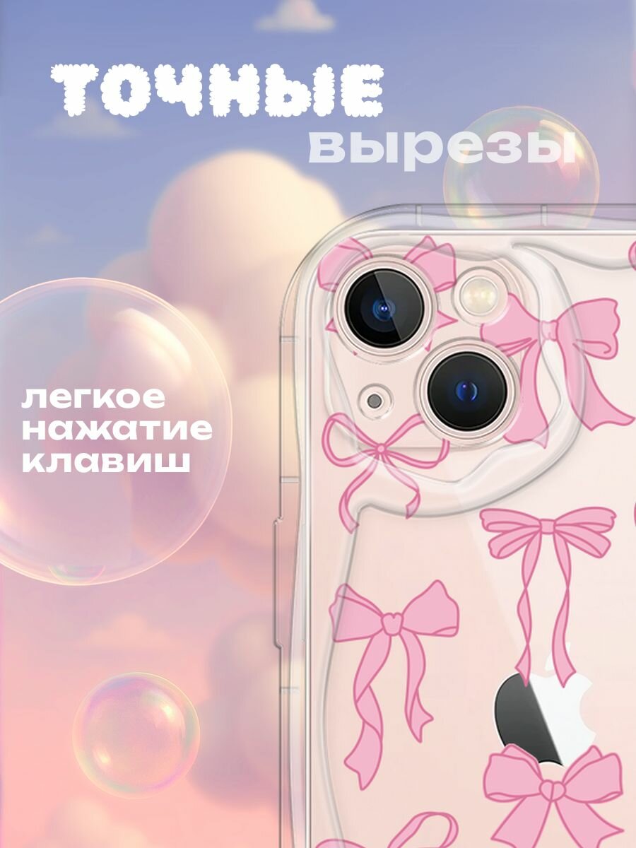 Чехол на Apple iPhone 13 / Айфон 13 с принтом "Розовые бантики паттерн" — фото 1