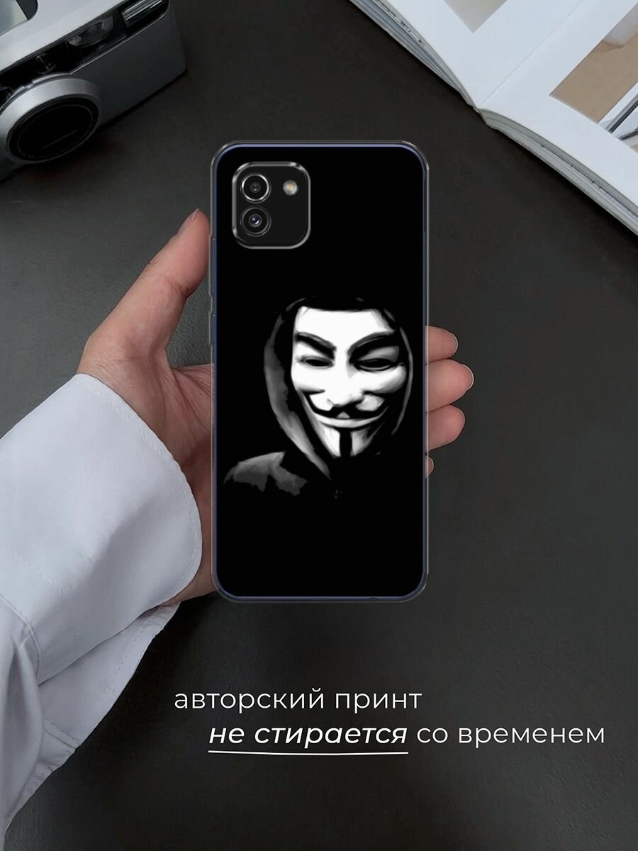 Чехол на Samsung Galaxy A03 / Самсунг Галакси А03 с принтом "Анонимус" — фото 1