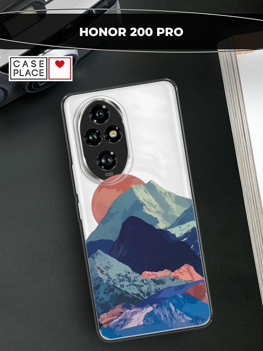 Чехол на Honor 200 Pro / Хонор 200 Про с принтом "Закат в снежных горах", прозрачный