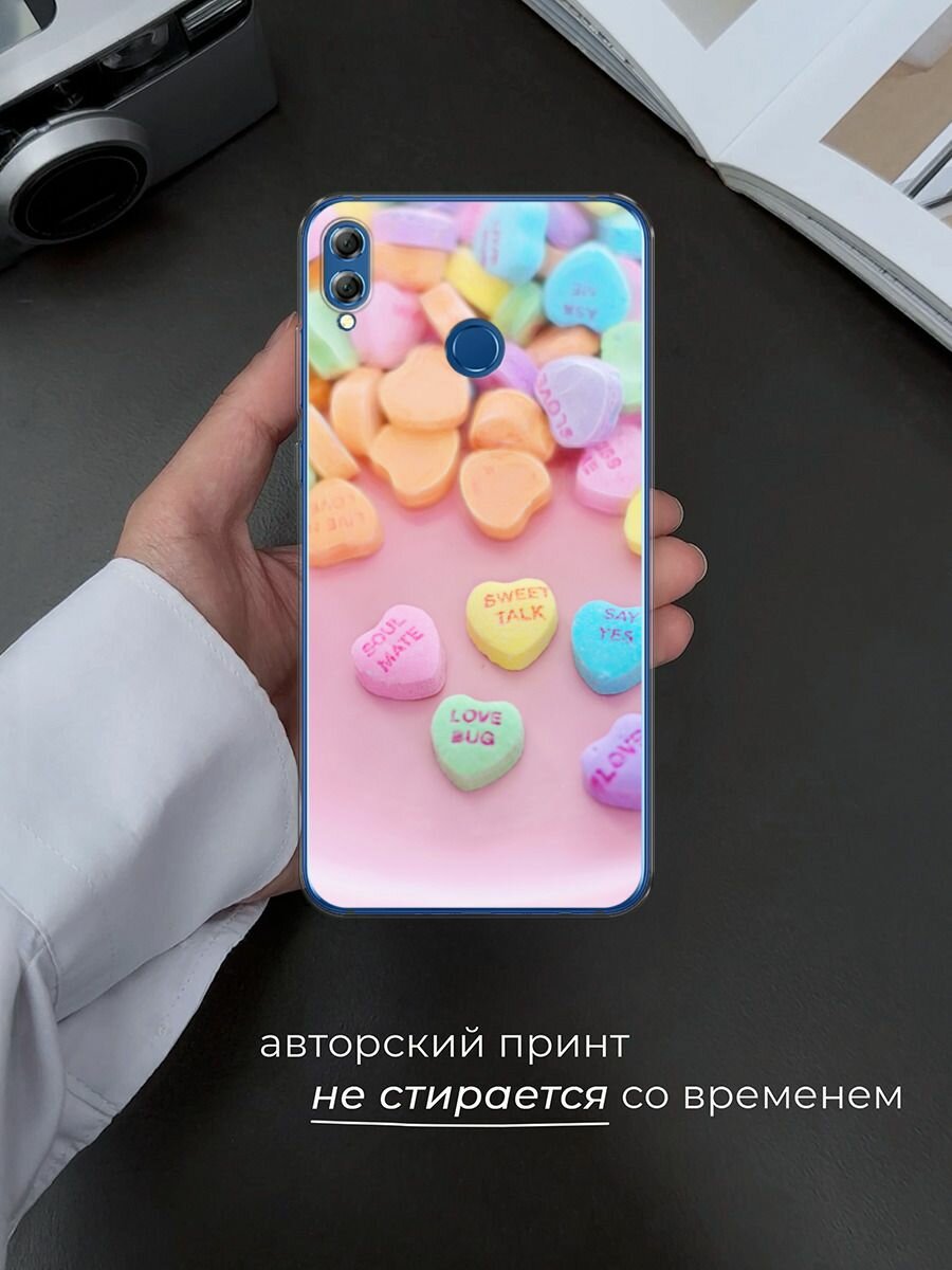 Чехол на Honor 8X / Хонор 8Х с принтом "Конфетки сердечки 2" — фото 1