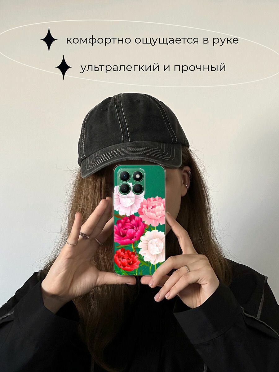 Чехол на Honor X8B / Хонор X8B с принтом "Большие пионы", прозрачный — фото 1