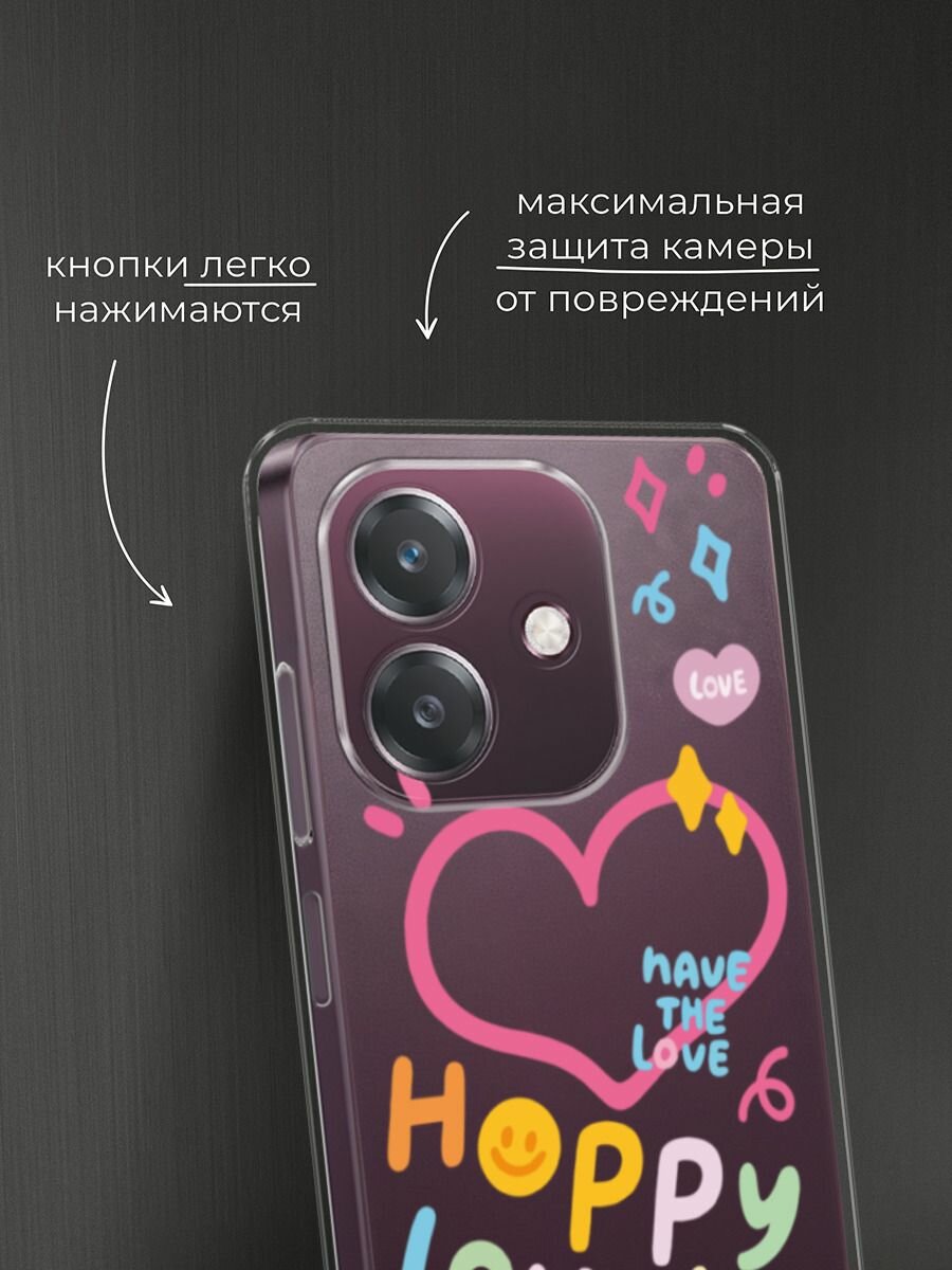 Чехол на Oppo A3/A3x / Оппо А3/A3x с принтом "Happy lovely", прозрачный — фото 1
