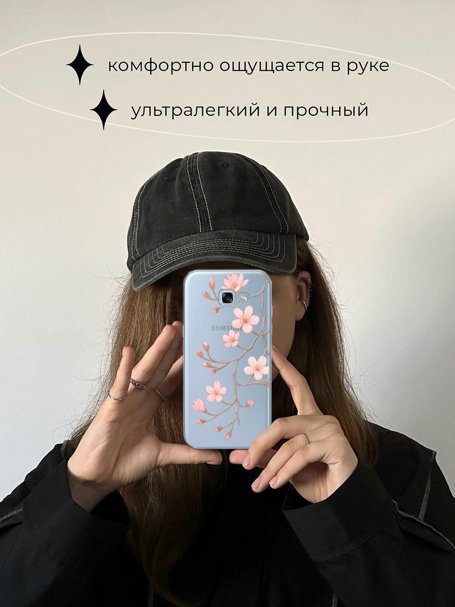 Чехол на Samsung Galaxy A5 2017 / Самсунг Галакси А5 2017 с принтом "Веточка распускающейся сакуры 2" — фото 1