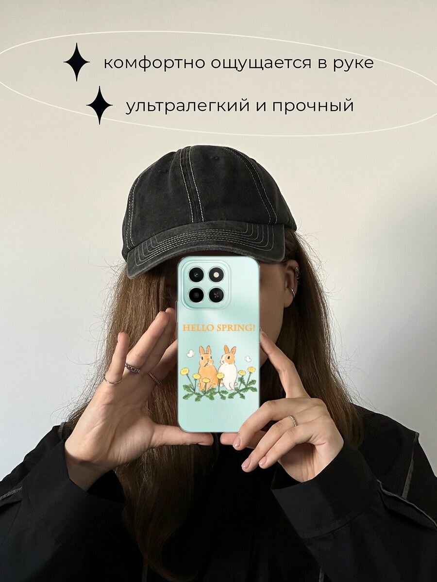 Чехол на Honor X6c / Хонор X6c с принтом "Весенние кролики", прозрачный — фото 1