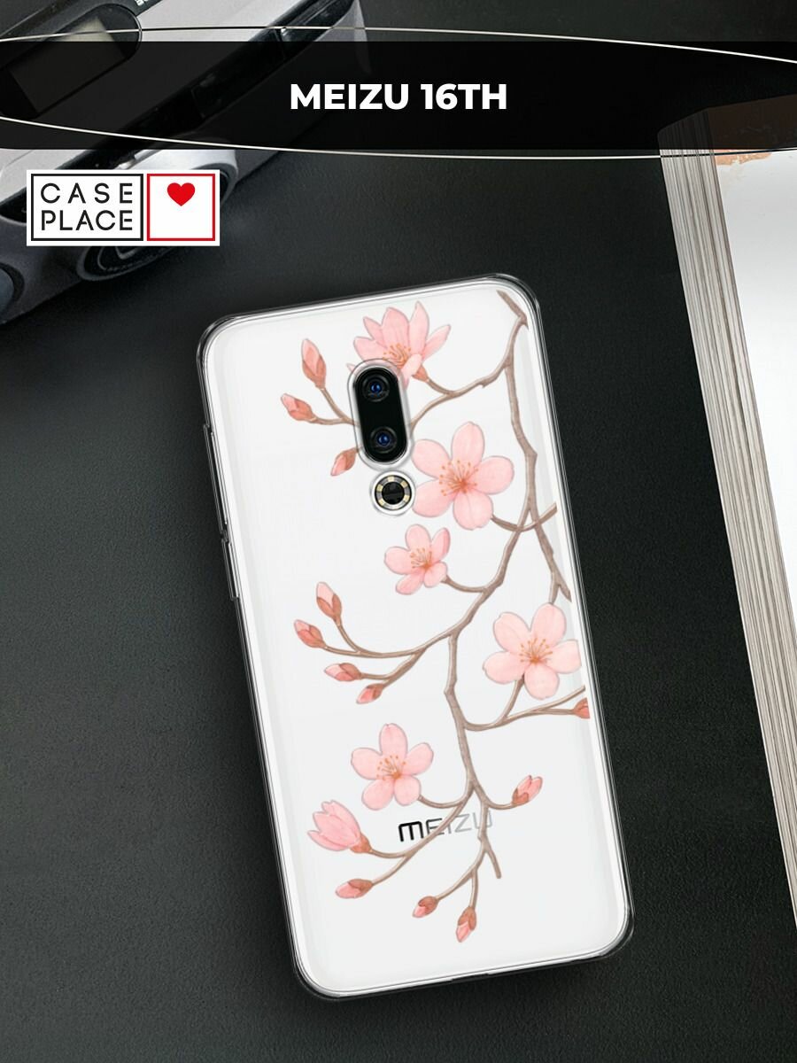 Чехол на Meizu 16th / Мейзу 16th с принтом "Веточка распускающейся сакуры 2"
