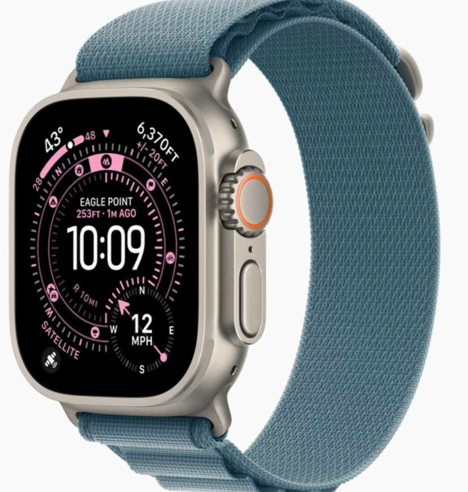 Ремешок для Apple Watch - Light Blue Alpine Loop - Natural Titanium Finish, 49 mm - size L (165-210 mm)