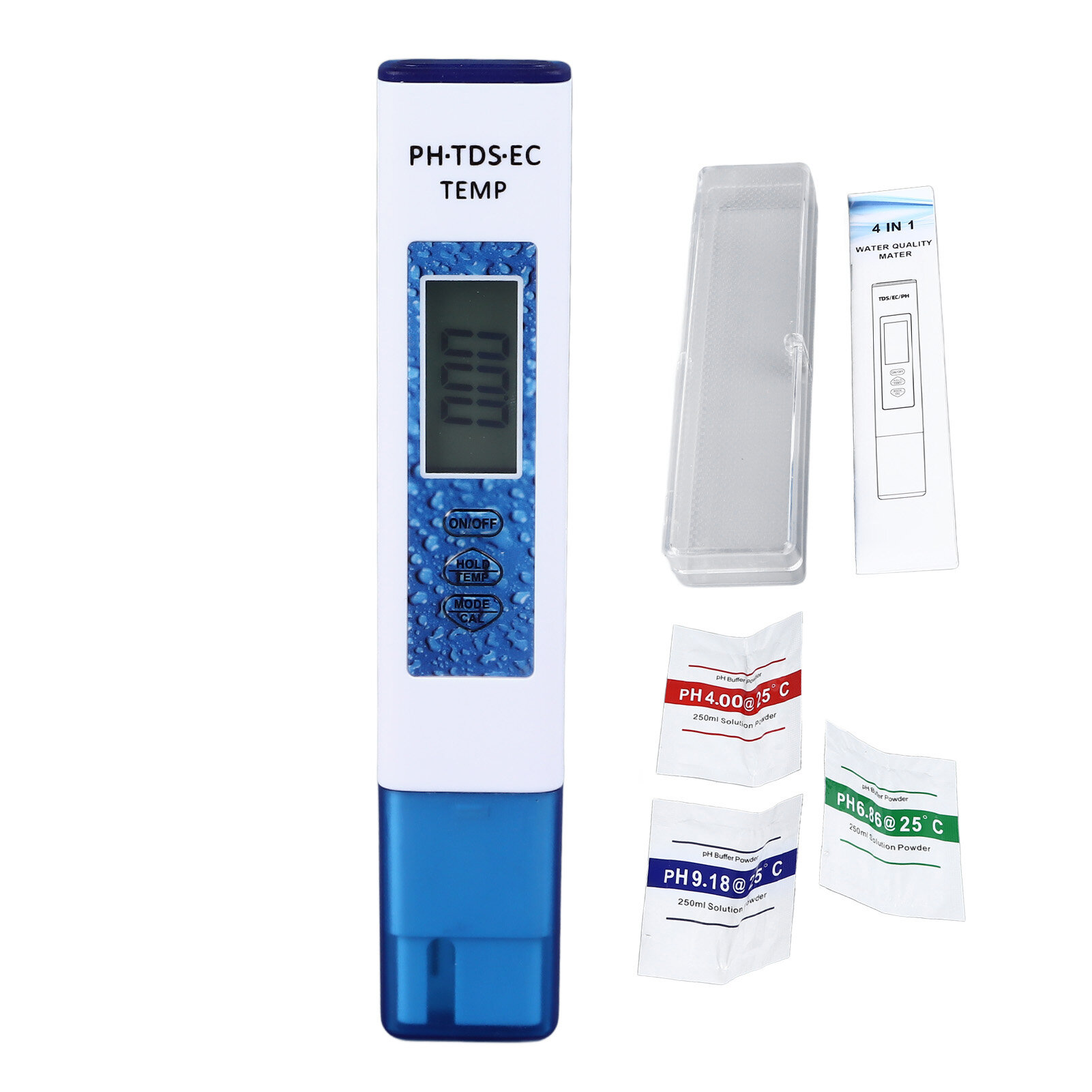 Тестер качества воды 4 в 1 PH TDS EC Temp Test Meter 0–9999PPM Точный монитор аквариумов