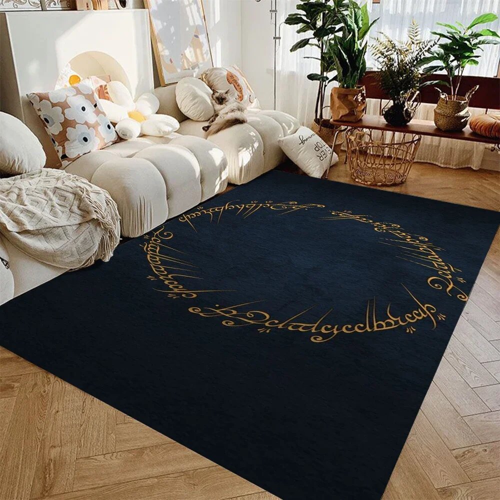 Lord of The Rings Carpet for Bedroom Living Room Decor The Ring Pattern Soft Non Slip Washable Rug Cloakroom Hallway Door Mat, 120x180cm, Темно-синий