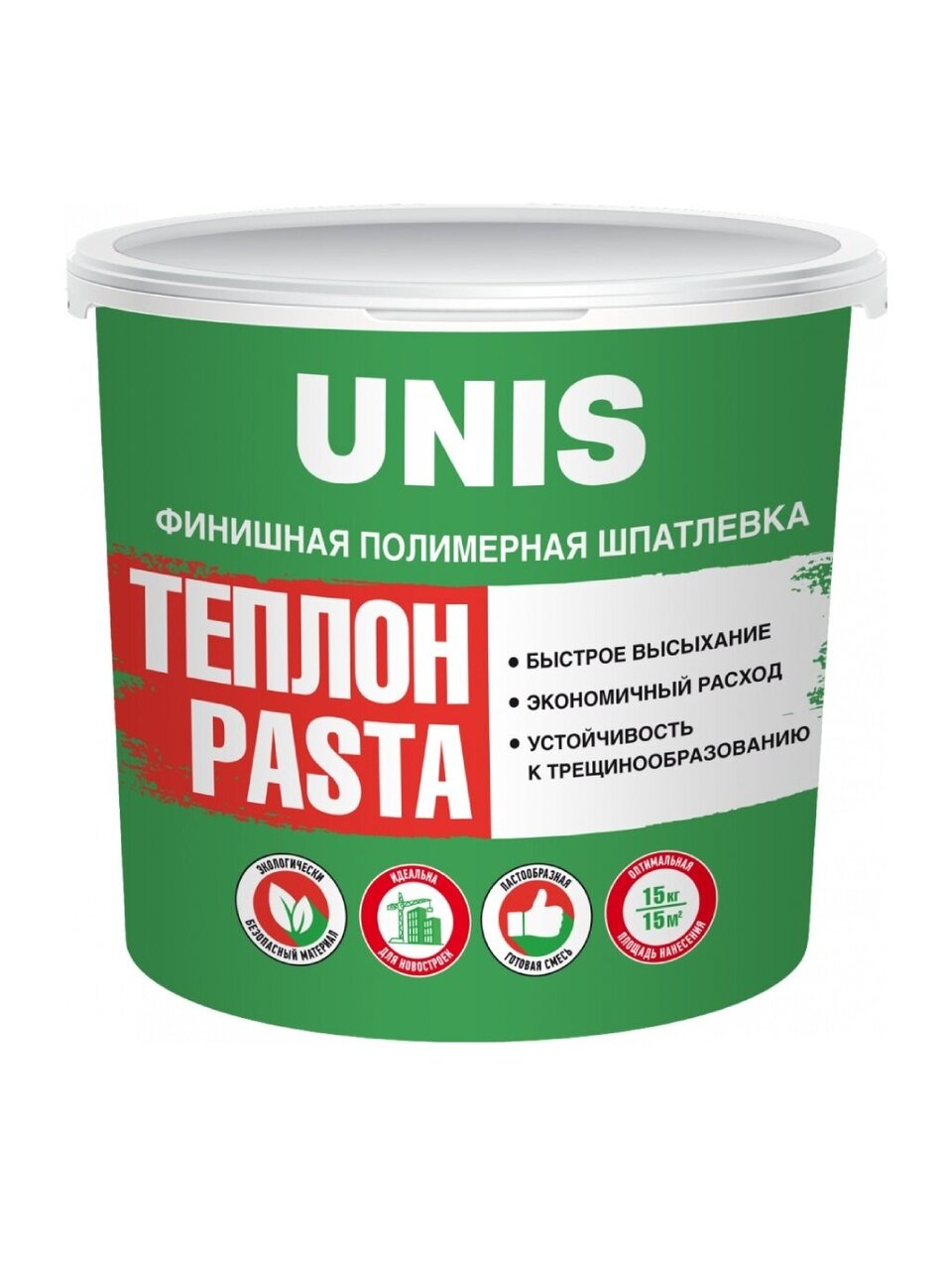 Unis, Шпатлевка финишная, белая, готовая, для внутренних работ, 5 кг, Теплон Pasta