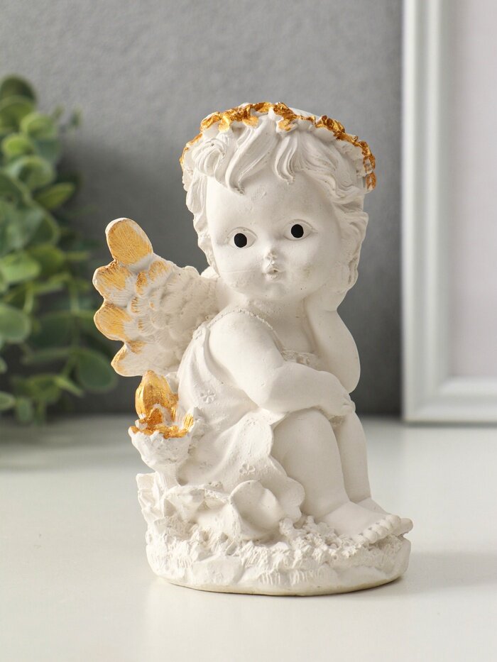 Фигура "Ангел в цветах", размер 13х8 см, цвет белый с росписью