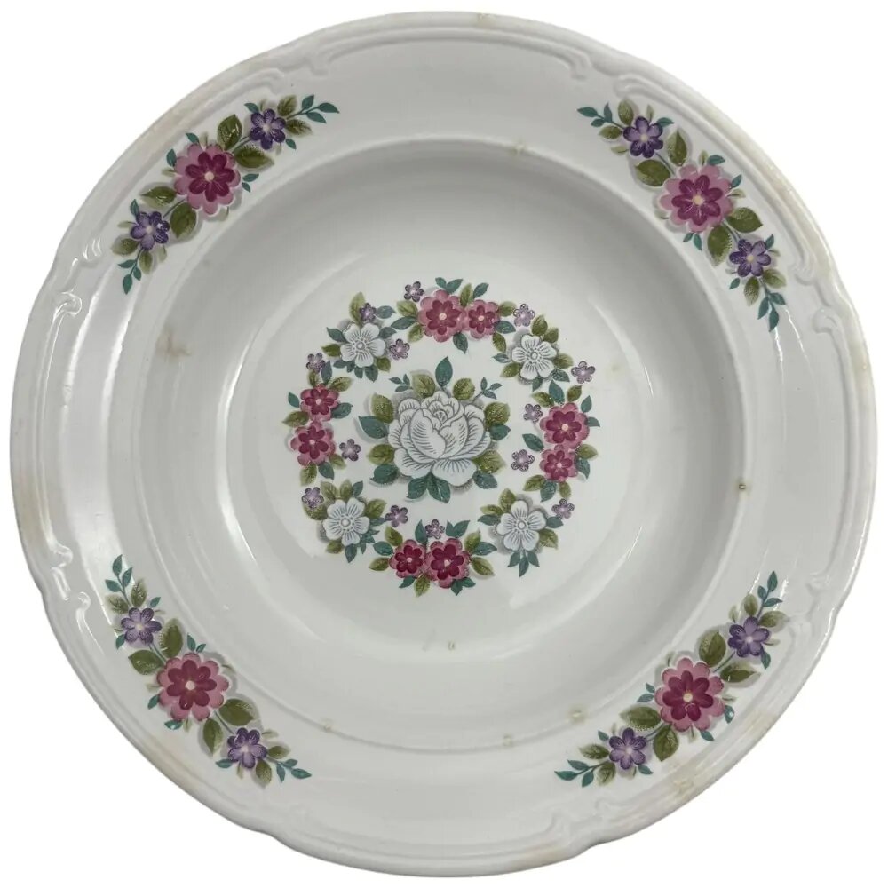Тарелка "Цветы", глубокая, 23.5 см, 1962-1972 гг, ЗиК, Конаково, СССР