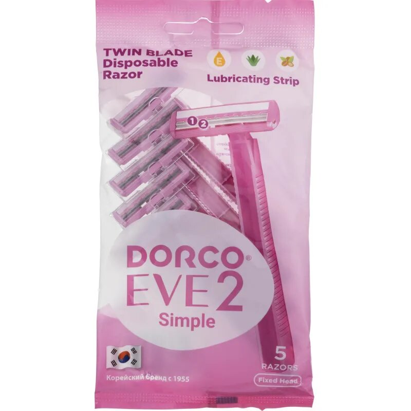 Бритва одноразовая Dorco EVE2 ,2-лез, пл. голов, увл. полос 5шт/уп TG 708РК-5P